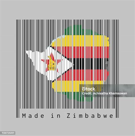 바코드 회색 배경에 어두운 회색 바코드에 짐바브웨 지도 개요 및 짐바브웨 국기의 색상에 모양을 설정합니다 가격에 대한 스톡 벡터 아트 및 기타 이미지 Istock