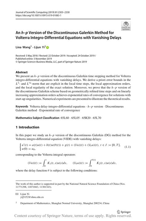 An Hp Version Of The Discontinuous Galerkin Method For Volterra