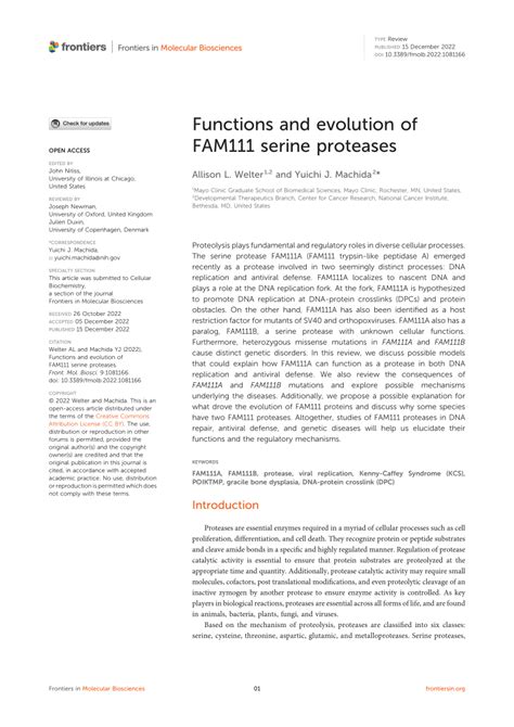 Pdf Functions And Evolution Of Fam111 Serine Proteases