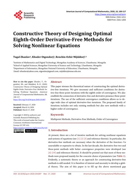 Pdf Constructive Theory Of Designing Optimal Eighth Order Derivative Free Methods For Solving