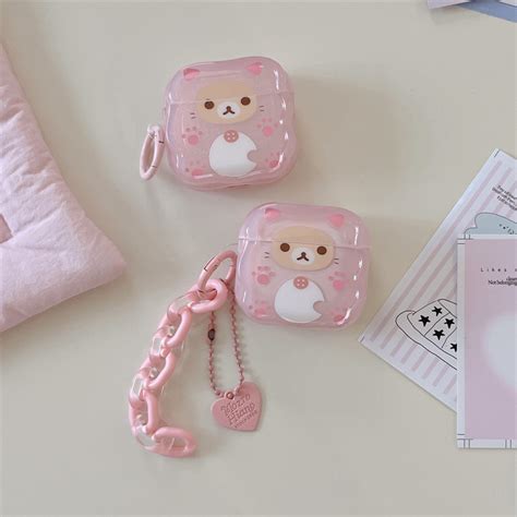 Ins Pink Translucent Cartoon Cat Rilakkuma Airpods Case For Airpods1 2 3 4 Pro Pro2 Shopee
