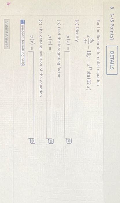 Solved For The Linear Differential Equation Chegg Com
