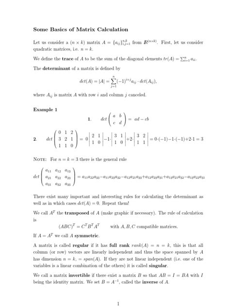 Some Basics Of Matrix Calculation Ij N K I J 1 Pdf Matrix Mathematics Eigenvalues And