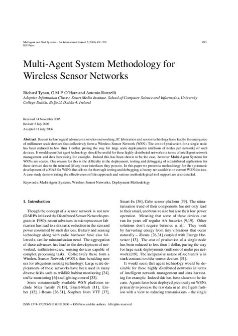 pdf multi agent system methodology for wireless sensor networks