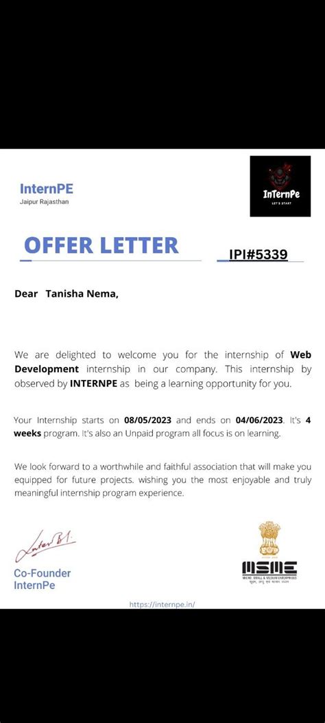 Tanisha Nema On Linkedin Internpe Webdevelopment Internpe