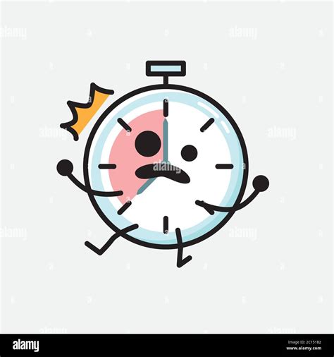 An Illustration Of Cute Timer Clock Mascot Vector Character In Flat