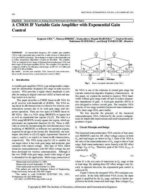 Pdf A Cmos If Variable Gain Amplifier With Exponential Gain Control