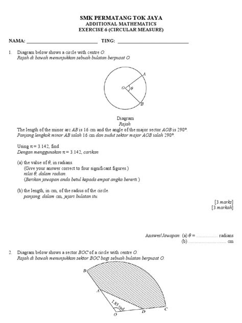 Circular Measure Exercise Pdf Scientific Observation Rotation