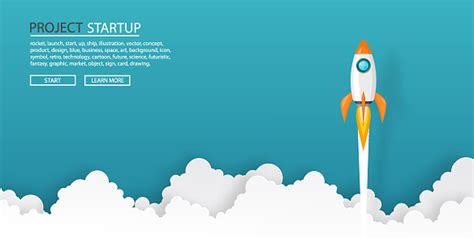 로켓은 배경에 텍스트 레이블 별 구름이 있는 밤하늘로 발사됩니다 비즈니스 또는 시작 개념 로켓에 대한 스톡 벡터 아트 및 기타 이미지 Istock