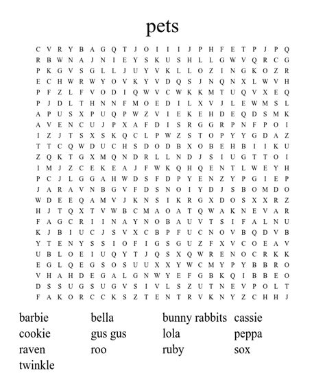 Pets Word Search Wordmint