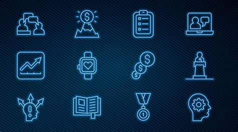 세트 라인 내부에 기어가 있는 인간의 머리 스피커 할 일 목록 또는 계획 스마트 시계 재정 성장 증가 두 명의 앉아있는 남자가