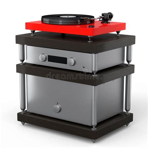 Hifi System With Dj Turntable And Amplifier On Stand For Home Theater On White Stock