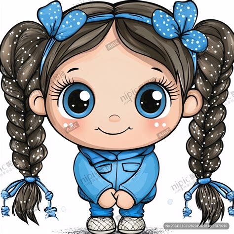 Ai创作图扎辫子卡通女孩 麻花辫女孩卡通 蓝色背带裤的小姑娘 辫子卡通女孩 卡通新疆小女孩 麻花辫女孩插画 手绘甜美辫子女孩 手绘辫子女孩