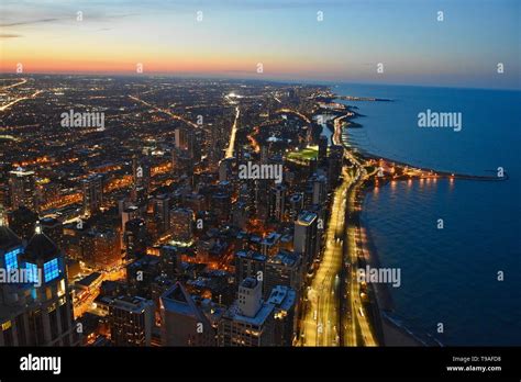 Chicago At Sunset As Seen From Above At 360 Chicago Atop The John