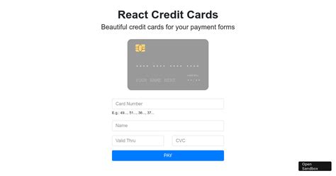 React Credit Cards Demo Forked Codesandbox