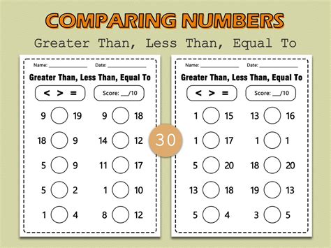 Comparing Numbers 1 20 Greater Than Less Than Equal To Etsy