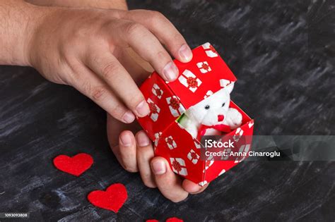 남자에 게 제안 선물로 마음으로 빨간색 상자에서 테 디 베어 가까운에 대한 스톡 사진 및 기타 이미지 가까운 갈색 공휴일 Istock