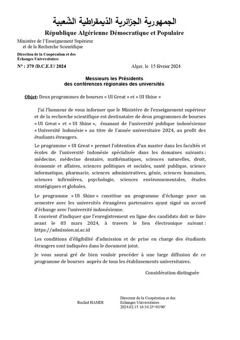 Two Scholarship Programs “ui Great” And “ui Shine” Blida 1 University