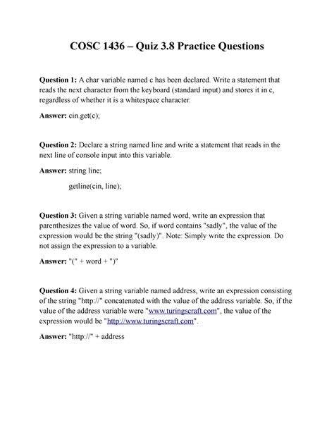 Cosc 1436 Quiz 38 Practice Questions Cosc 1436 Quiz 3 Practice