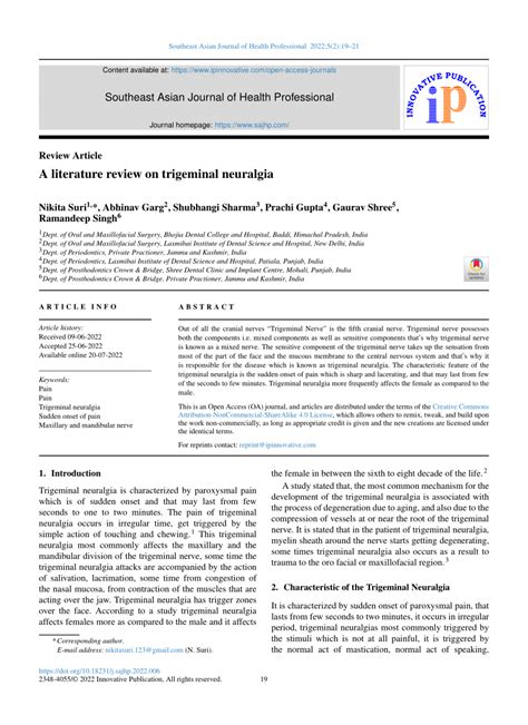 Pdf A Literature Review On Trigeminal Neuralgia