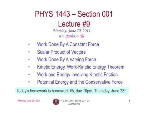 PDF PHYS 1443 Section 001 Lecture 9yu Teaching Summer11 1443 001 Lectures Monday June