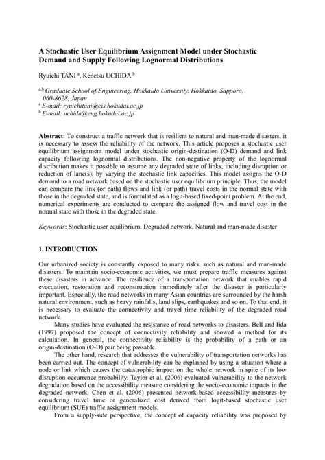 Pdf A Stochastic User Equilibrium Assignment Model Under Stochastic