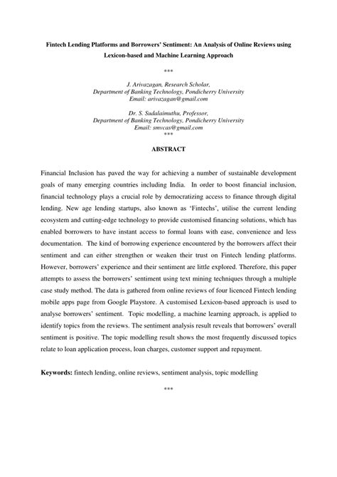 Pdf Fintech Lending Platforms And Borrowers Sentiment An Analysis Of Online Reviews Using