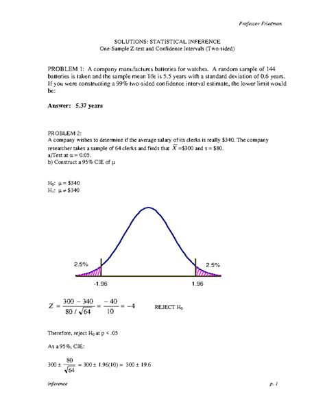 SOLUTIONS STATISTICAL INFERENCE Professor Friedman SOLUTIONS STATISTICAL INFERENCE One