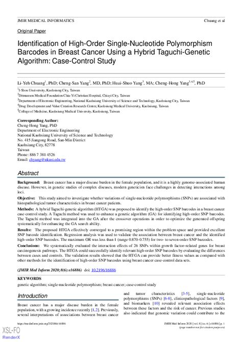 Pdf Identification Of High Order Single Nucleotide Polymorphism