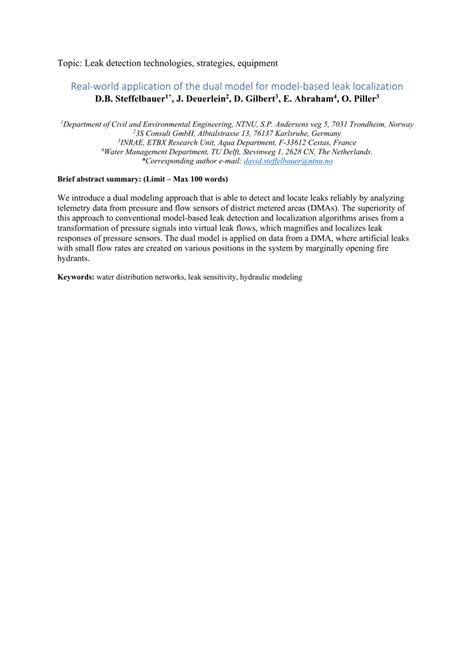 Pdf Real World Application Of The Dual Model For Model Based Leak Localization