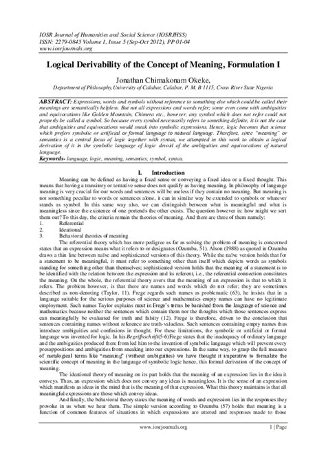 Pdf Logical Derivability Of The Concept Of Meaning Formulation I