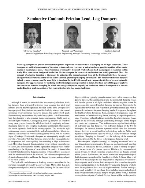 Pdf Semiactive Coulomb Friction Lead Lag Dampers