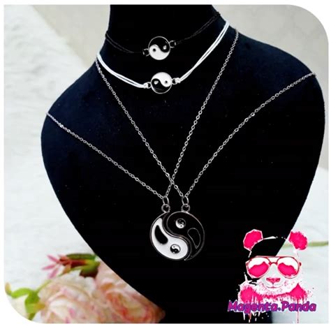 خرید و قیمت ست دوستی گردنبند و دستبند یین یانگ گردنبند با زنجیر استیل و