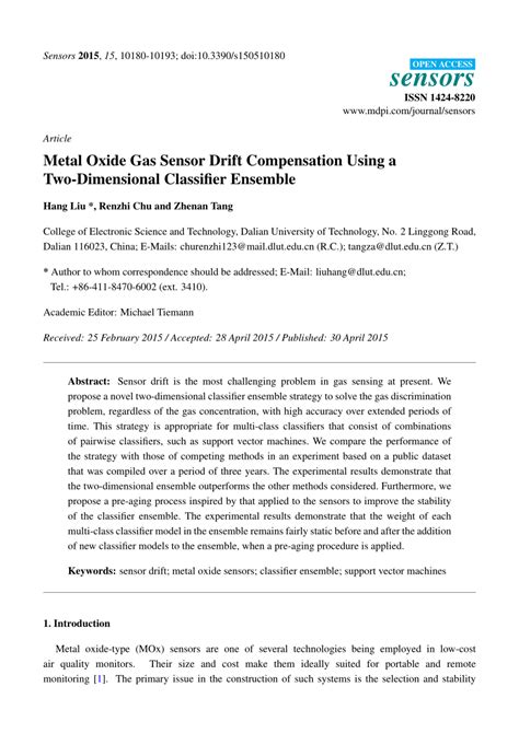 Pdf Metal Oxide Gas Sensor Drift Compensation Using A Two Dimensional Classifier Ensemble