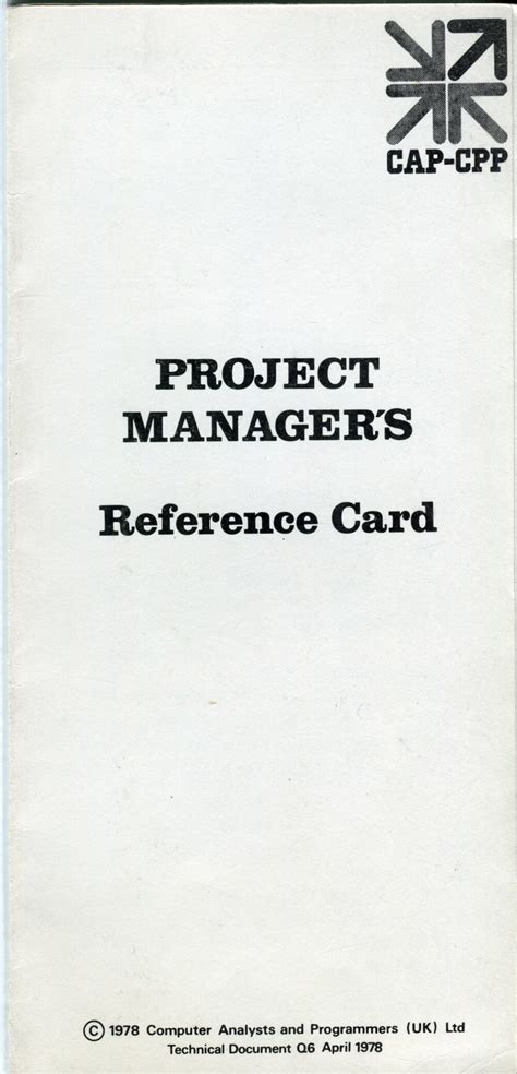 Cap Cpp Project Managers Reference Card Document Computing History Cap Cpp Project Managers Reference Card Document Computing History