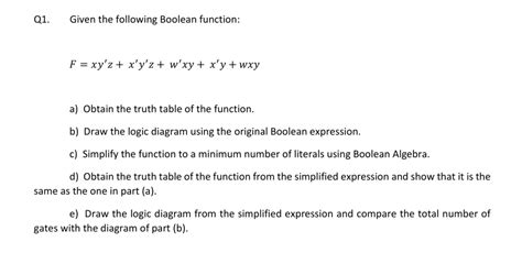 Solved Q1 Given The Following Boolean Function F Xyz