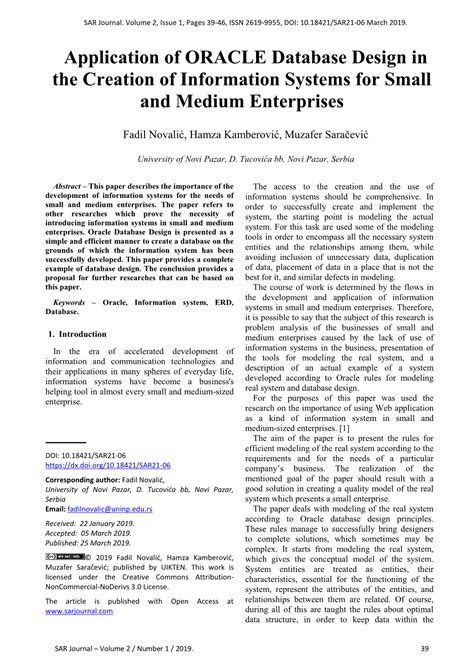 Application Of Oracle Database Design In The Creation Of Information Systems For Small And