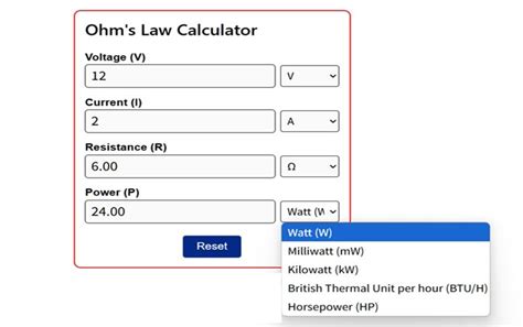 Ohms Law Calculator Ohms Law Formula Calculator