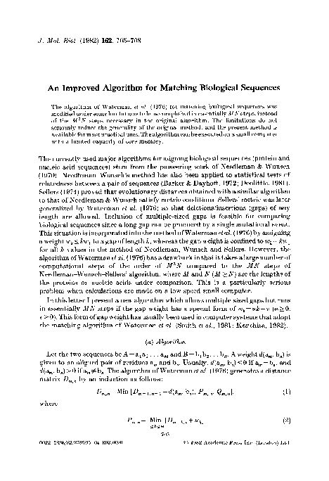 Pdf An Improved Algorithm For Matching Biological Sequences