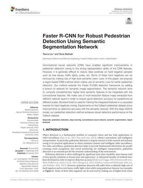 Pdf Faster R Cnn For Robust Pedestrian Detection Using Semantic Segmentation Network