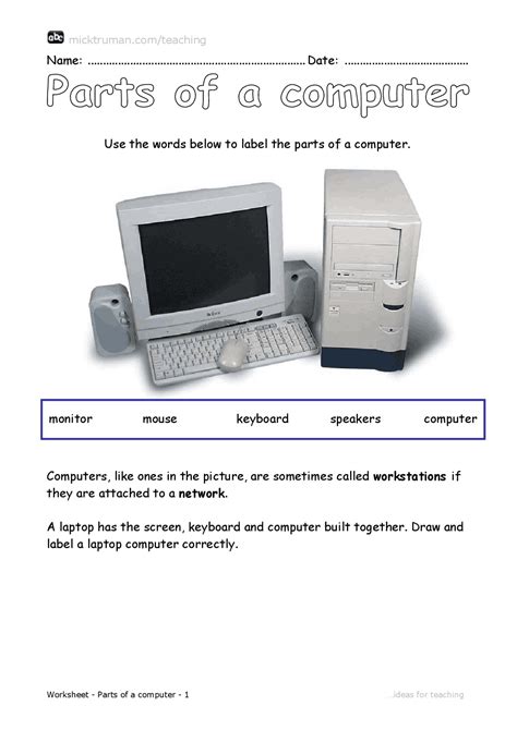 Worksheet Parts Of A Computer Exams Computer Science Docsity