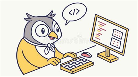 Owl Programmer At Desk Coding Owl Developer Bird Cartoon Coder