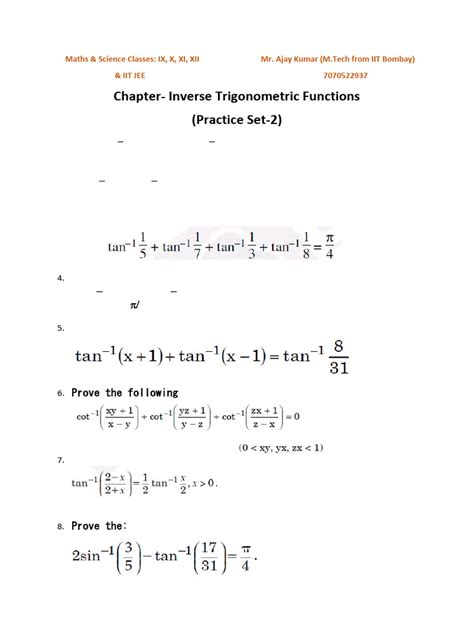 Inverse Circular Function 2 Pdf