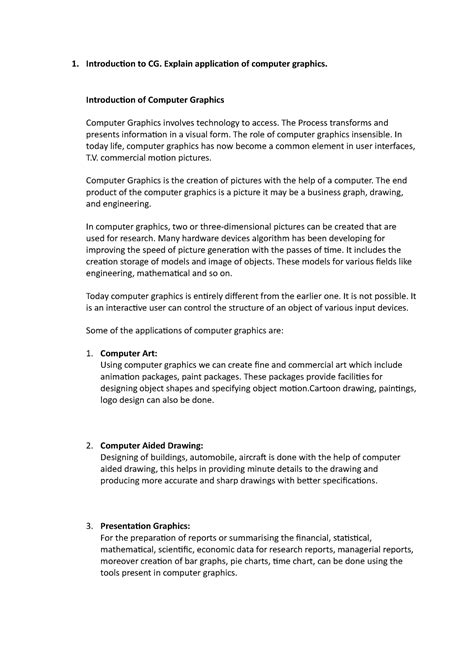 Computer Graphics Introduction To Cg Explain Application Of Computer