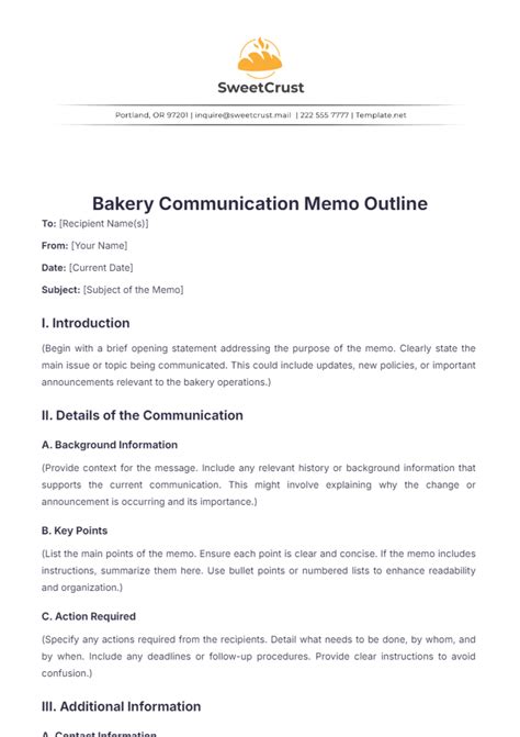 Free Bakery Communication Memo Outline Template To Edit Online