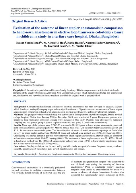 Pdf Evaluation Of The Outcome Of Linear Stapler Anastomosis In