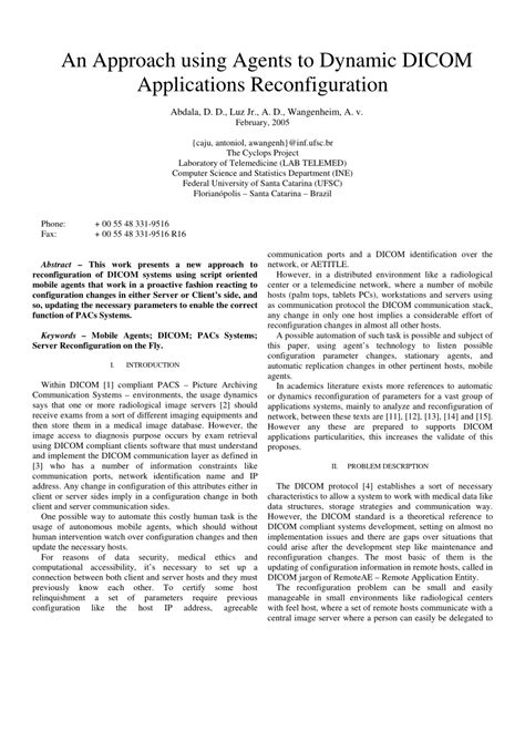 Pdf An Approach Using Agents To Dynamic Dicom Applications Reconfiguration