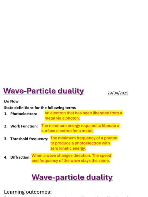 Wave Particle Duality Pptx 1 Pdf Electron Diffraction