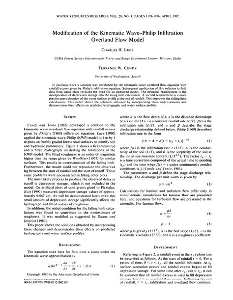 Pdf Modification Of The Kinematic Wave Philip Infiltration Overland Flow Model