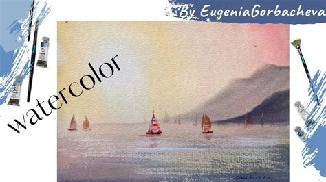 Акварельная картина за 10 минут Как нарисовать море и яхты Красные паруса Youtube